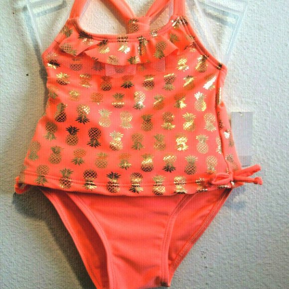 Real Love | Swim | Real Love Coral Gold Pineapple 2pc Girls Swimsuit Sz ...